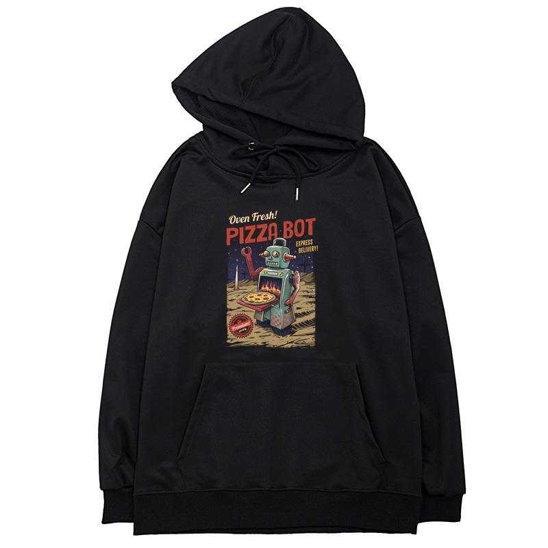 Buy Pizza Bot Printed Black Autumn And Winter Hoodie Long-Sleeved Warm ...