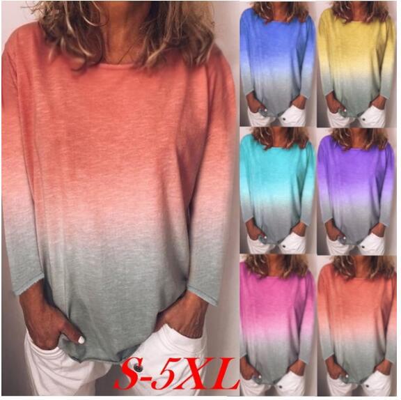 Buy European And American Casual Women'S T-Shirt Rainbow Gradient ...