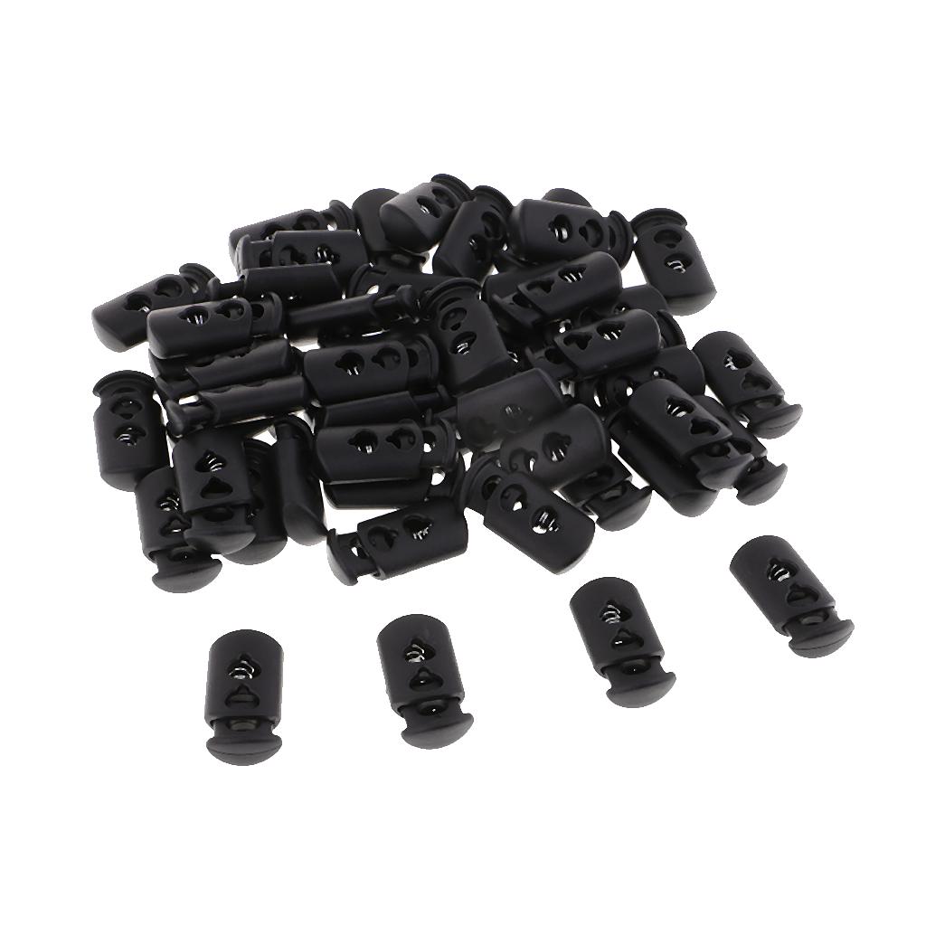50pcs Black Plastic Toggle Spring Clasp Stop Double Hole String Cord ...