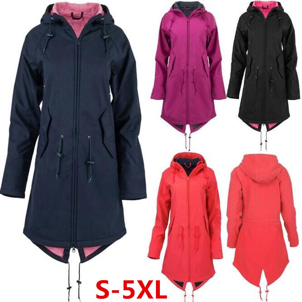 Buy Women's Solid Rain Jacket Outdoor Hoodie Waterproof Overcoat ...