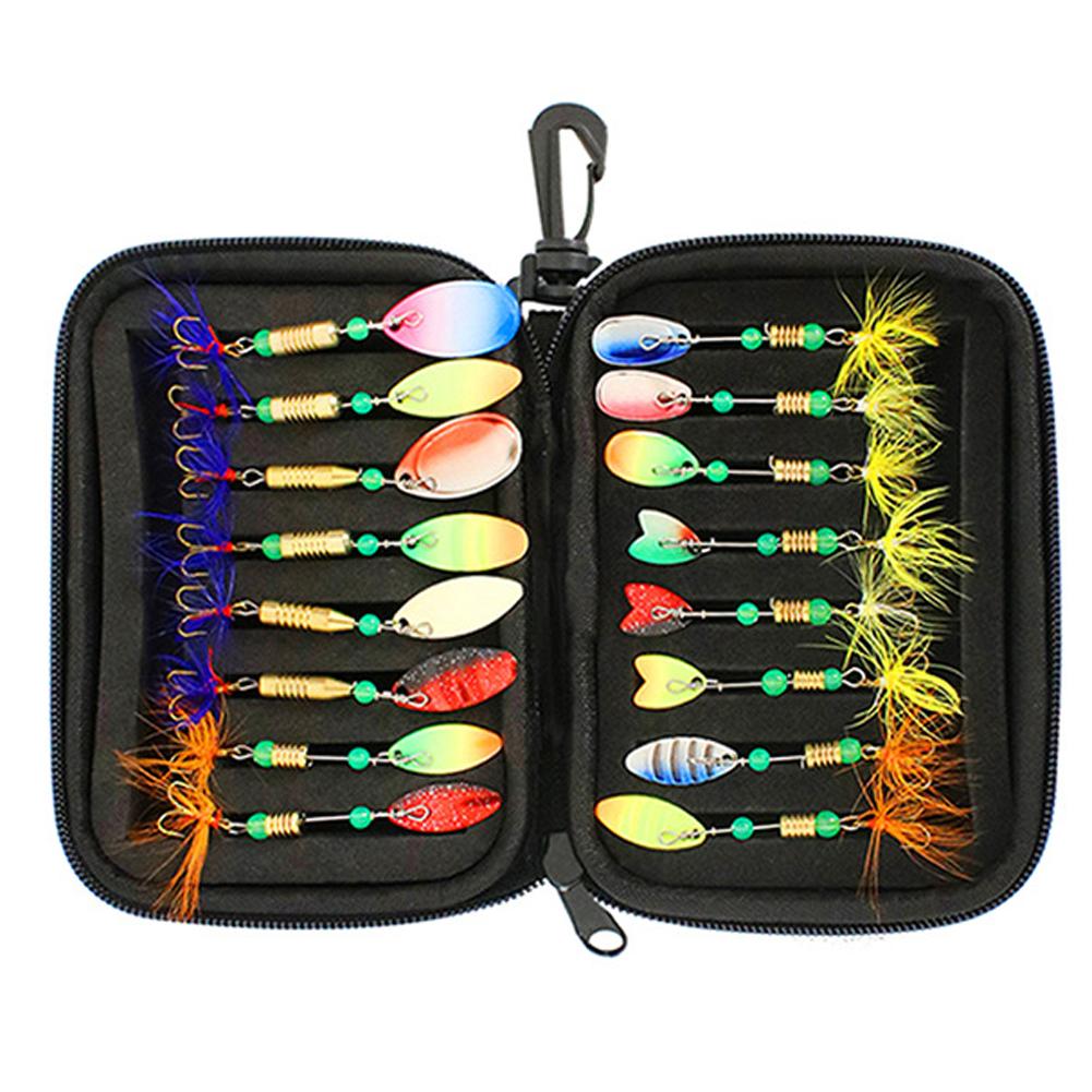 Buy 16pcs Sequins Lure Spoon Spinner Bait with Fly Fishing Tackle ...