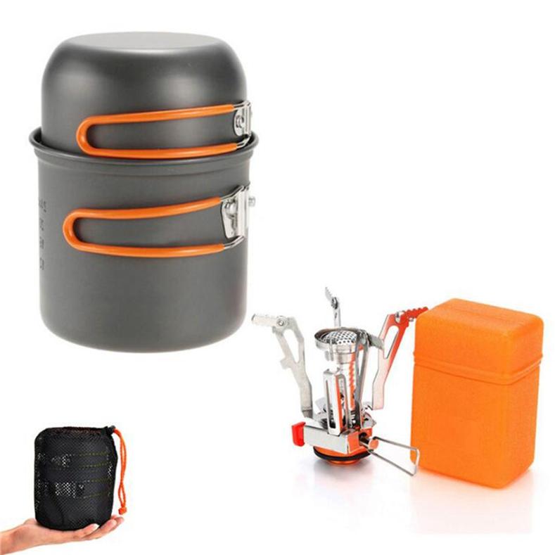 Mini Outdoor Gas Cooking Camping Hiking Cookware Set Folding Spoon Fork ...