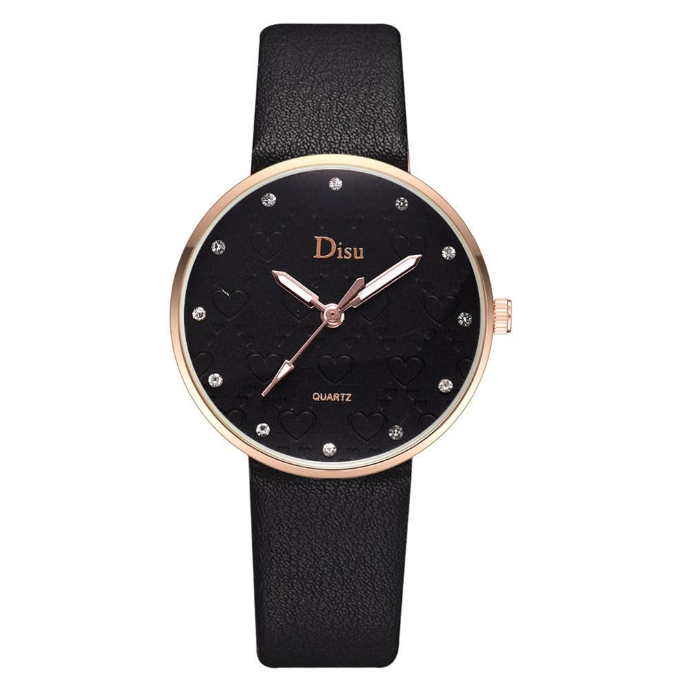 DISU Heart Rhinestone Dial Quartz Watches Women Leather Strap ...
