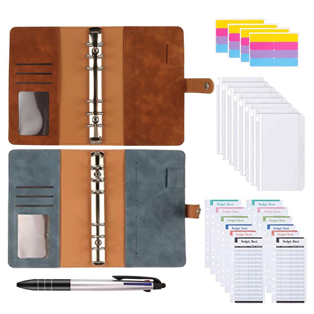 A6 PU Leather Binder Budget Notebook | 8Pcs Envelopes Pockets | 12Pcs ...