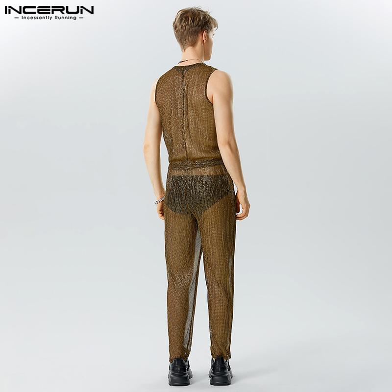 Cheap INCERUN Men's Sleeveless Zipper Overalls Long Pants See Through ...
