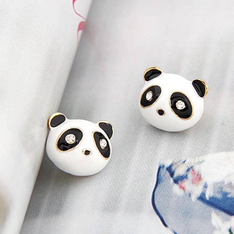Buy Fashion Cute Rhinestone Enamel Panda Stud Earrings Lovely Gift at ...