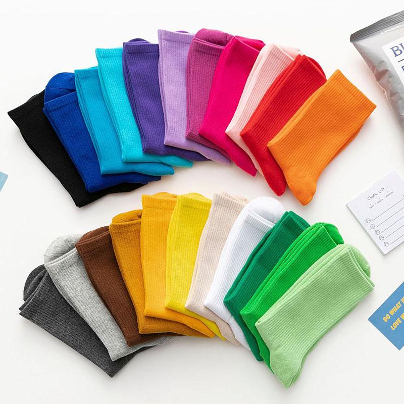 Buy 1Pair Mid Tube Stockings College Style Candy Color Cotton Home Sock ...
