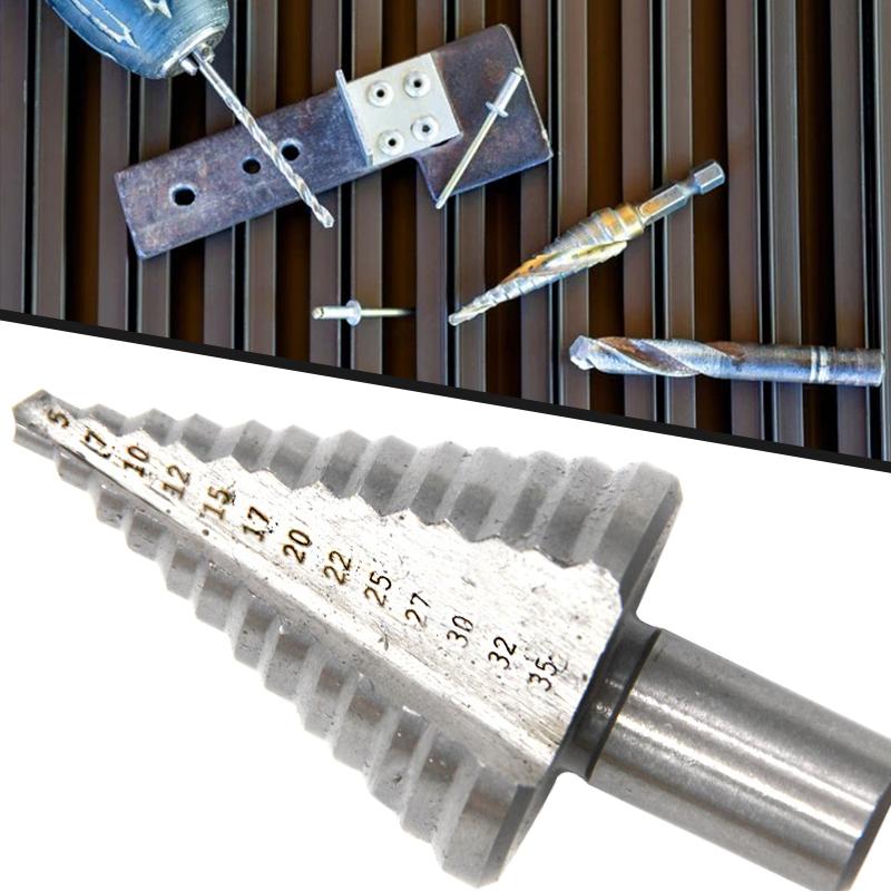 5mm-35mm HSS Spiral Step Cone Drill Bit Metal Hole Cutter Titanium ...