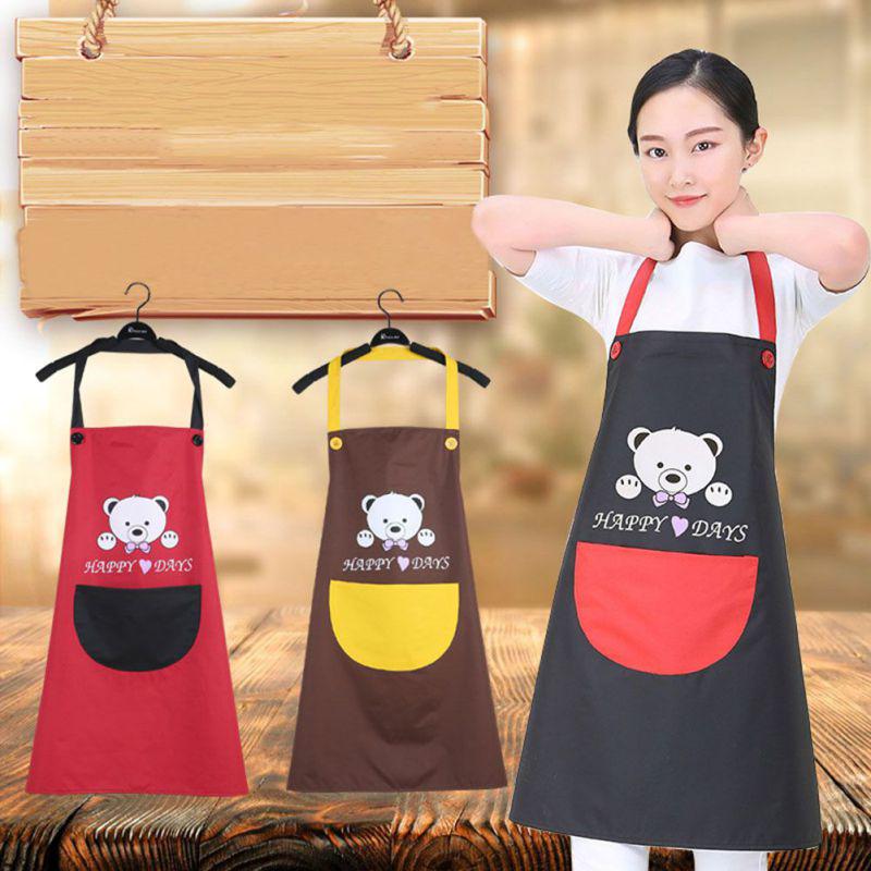 Buy Cute Bear Print Cartoon Adult Apron with Sleeve Water and Oil Proof ...