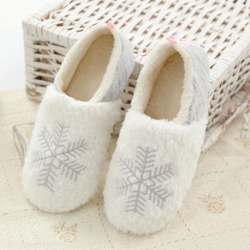 Buy Women Autumn Winter Snowflake Plush Slippers Indoor Household Floor ...