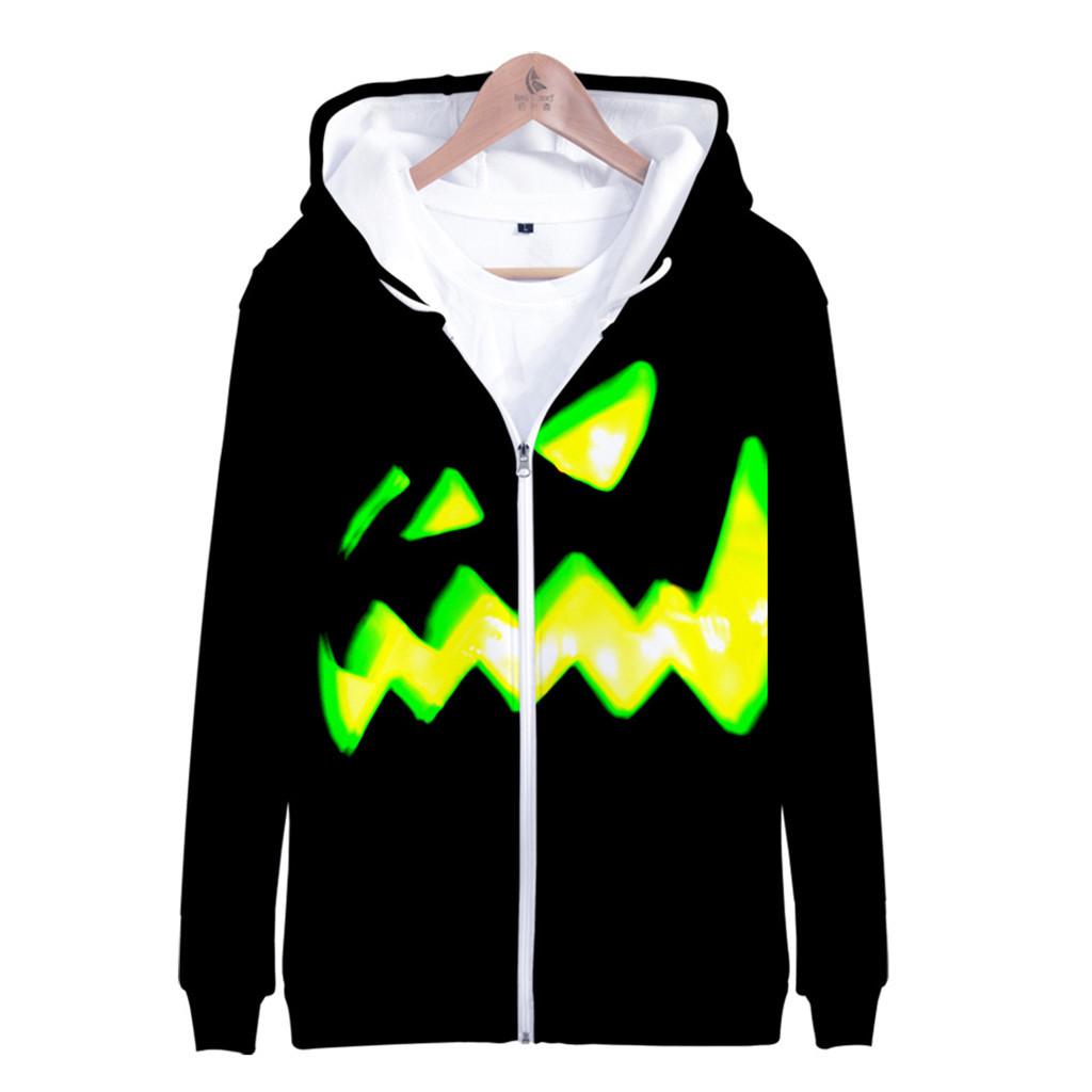 Buy Men's Halloween Print Long Sleeve Zipper Hooded Sweater Jacket at ...