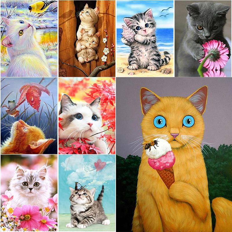 5D DIY Diamond Painting Cute kitten Diamond Embroidery Full Set Cross ...
