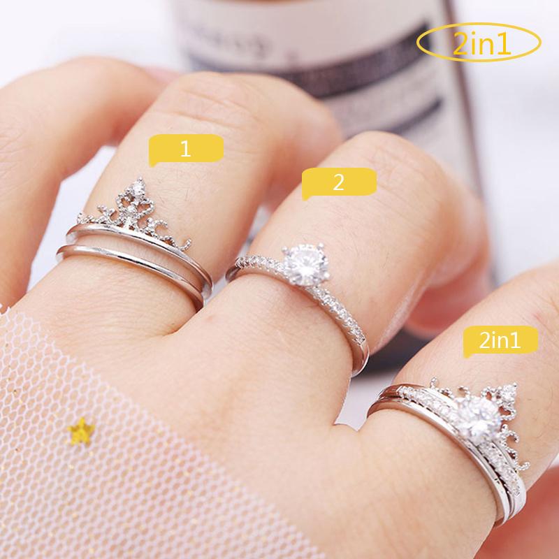 Buy 2 In 1 Crown Lady Female Girls Women Ring Adjustable Combo Wedding ...