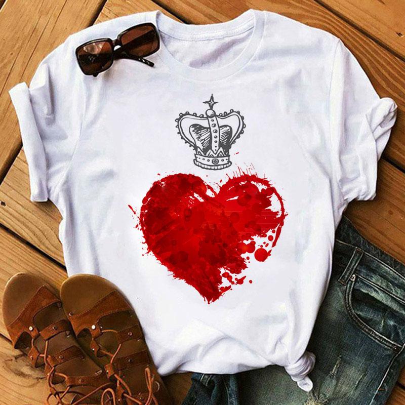 Buy Fashion Women T Shirt Red Heart Print T Shirt Female Harajuku Tee ...