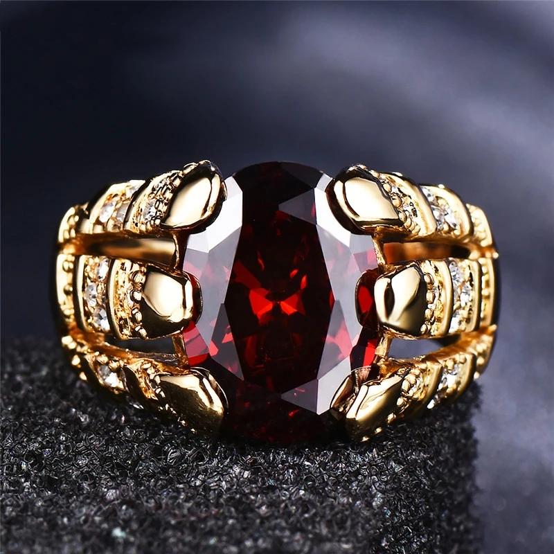 Cheap Vintage Red CZ Ring for Women Men Luxury Gold Color Ring Party ...
