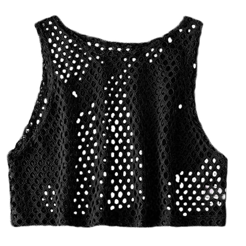 Buy Blouse Womens Fashion Netted Round Collar Tank Top Casual ...