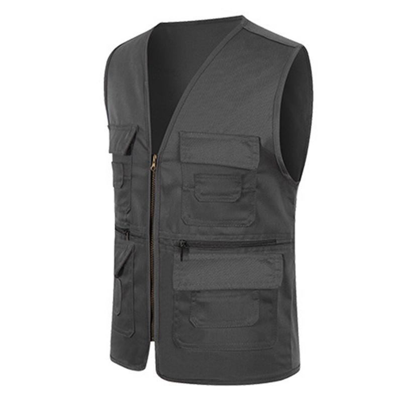 Men's Polyester Cotton Multi-pocket Vest Volunteer Casual Vest Work ...