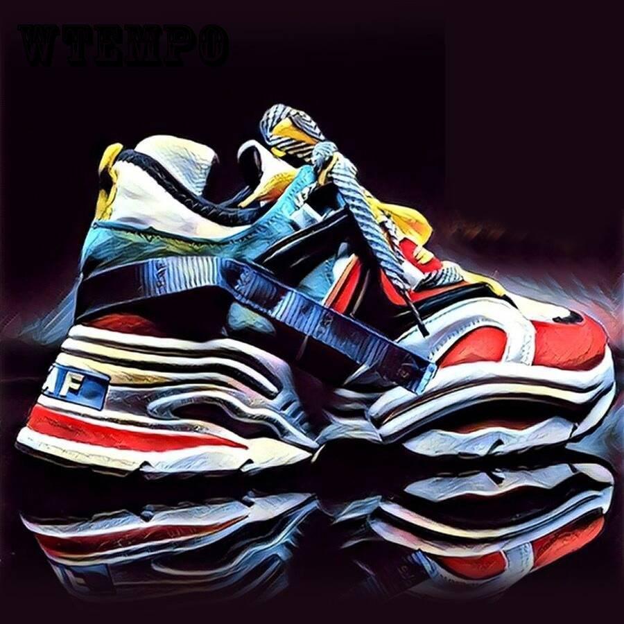 Buy Shoes Men's Sneakers Casual Clunky Shoes Breathable Low Top Lace-Up ...
