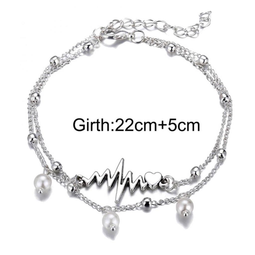 Faydalı 2 Adet / Set Kadın Ayak Bilezik Kalp Atışı Sahte İnci Anklet ...