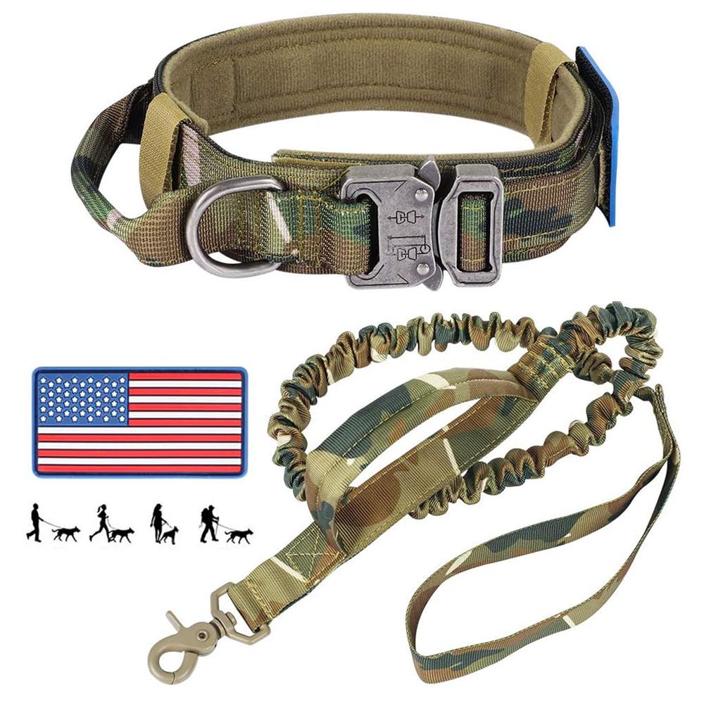Metal Buckle K9 Military Collar & Leash USA American Flag Patch ...