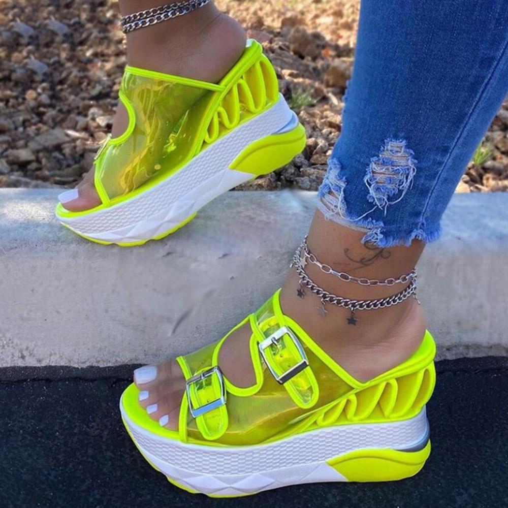 Buy Summer PVC Wedge Slippers Female Transparent Belt Buckle Super High ...