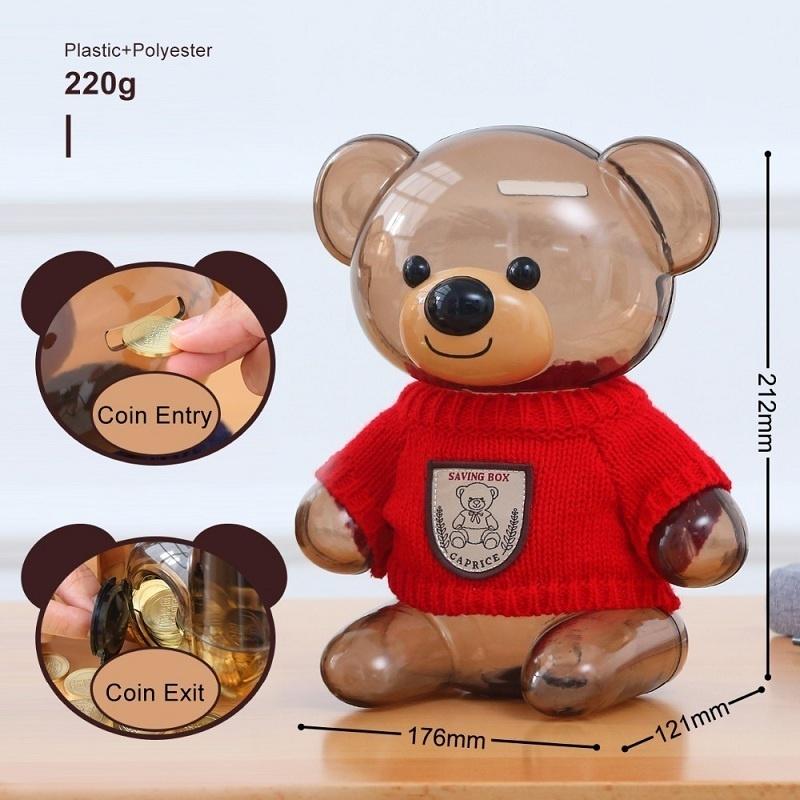 Buy Bear Bank Plastic Kids Deposit Box Coin Transparent Money Box at ...