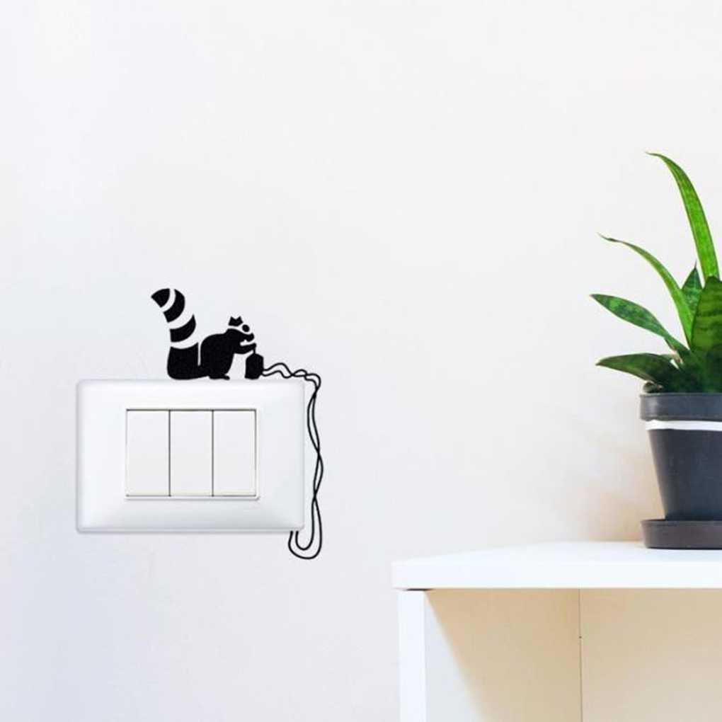 Buy Switch Stickers Removable Cartoon Black Squirrel Wall Switch ...