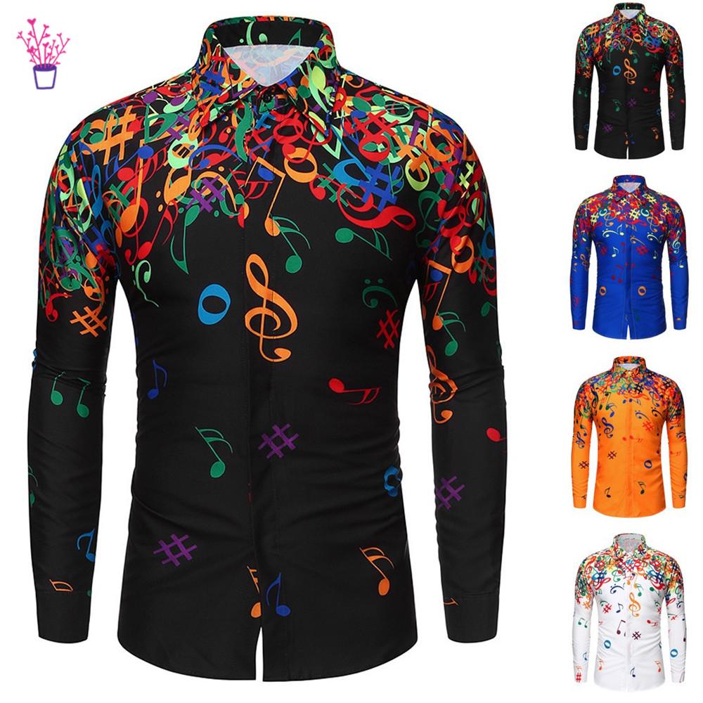 Buy WSS Men Casual Novelty Musical Note Pattern Casual Long Sleeves ...