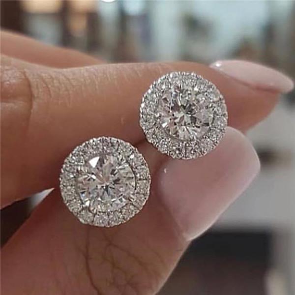 Classic Cute Round Cut Crystal Earrings Fashion Shiny Wedding ...