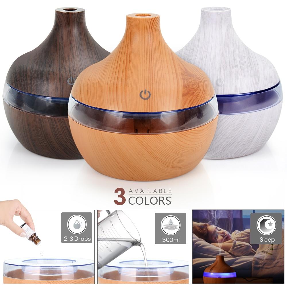 Buy 300ML USB Air Humidifier Electric Aroma Diffuser Mist Wood Grain ...