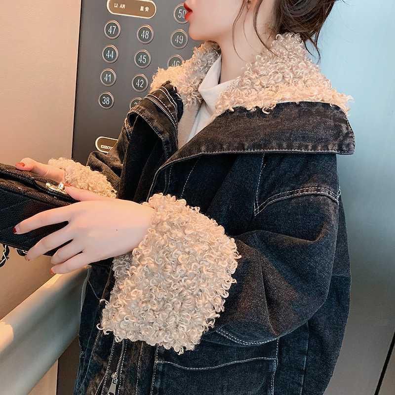 Denim jas dames herfst en winter nieuwe veelzijdige pluche imitatie ...