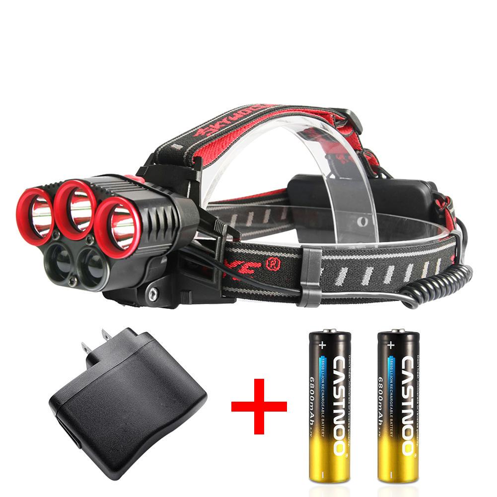 Buy Cool Red 80000 Lumens 5 LED Headlight 18650 Battery Flashlight for ...