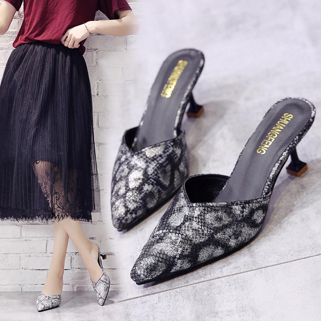 Buy [Sop] Women's Fashion Pointed High-Heeled Shoes Slip On Snakeskin ...