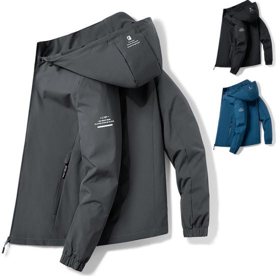 Buy Autumn Men Jacket Hooded Solid Color Pockets Zipper Removable Hood ...
