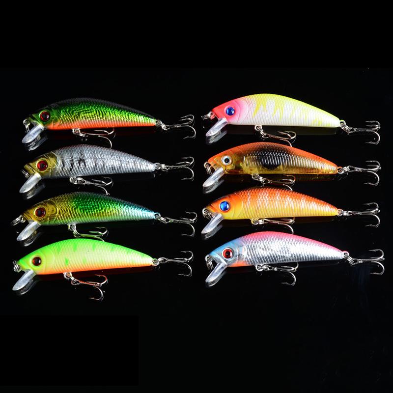 8Pcs Bright Colorful Hard Bait Minnow Fishing Lures Tackle Hooks Perch ...