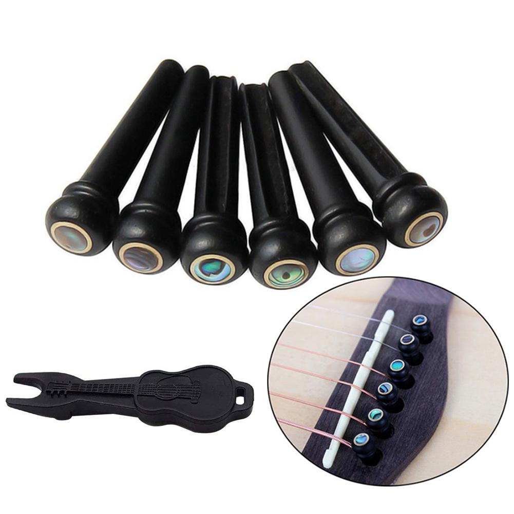 Buy 6x Ebony Acoustic Guitar Bridge Pins String Nail with Endpin Puller ...