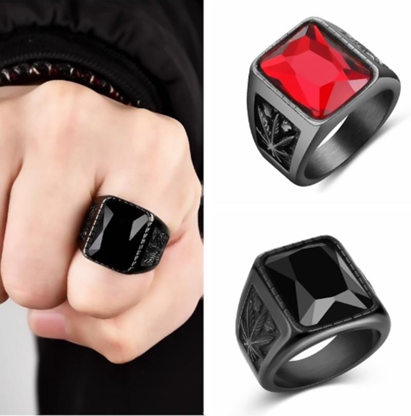 Buy New Fashion Punk Men Hip Hop Ring Black/Red Stone Ring Rock Fashion ...