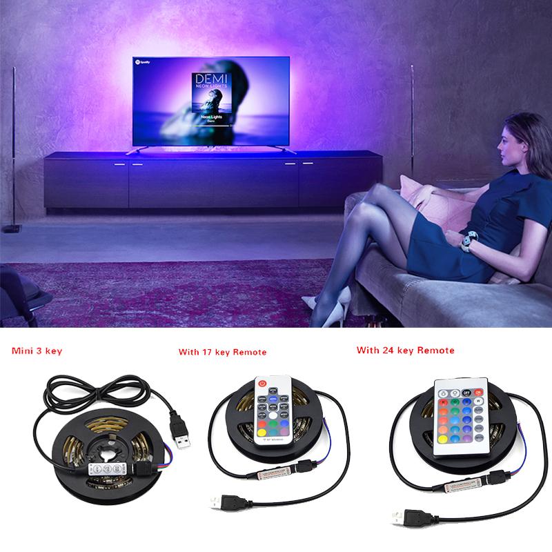 USB Power LED Strip light 5050 RGB Flexible USB LED Light Tape DC 5V ...