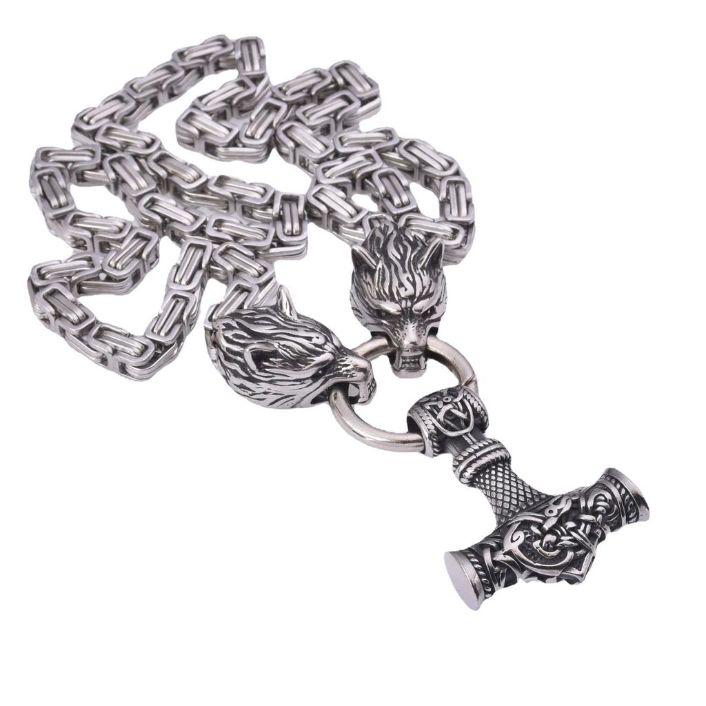 Europäische und amerikanische Herren-Halskette mit herrschsüchtigem Wolfskopf, Edelstahl ...