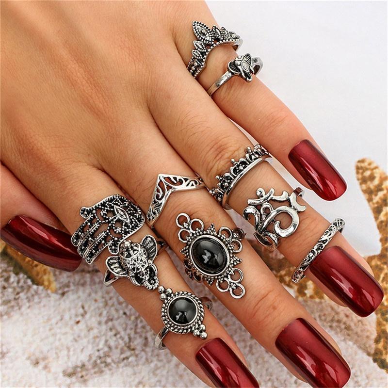 Satın alın 10 Pcs/Set Elephant Knuckle Rings for Women Classic Tibetan ...