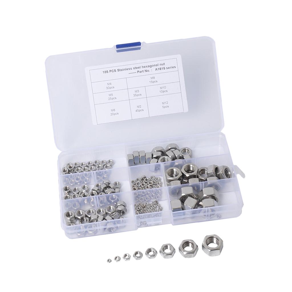 Buy 304 Stainless Steel Lock Nut Assortment Kit, 185pcs M2 M12 Locknut ...