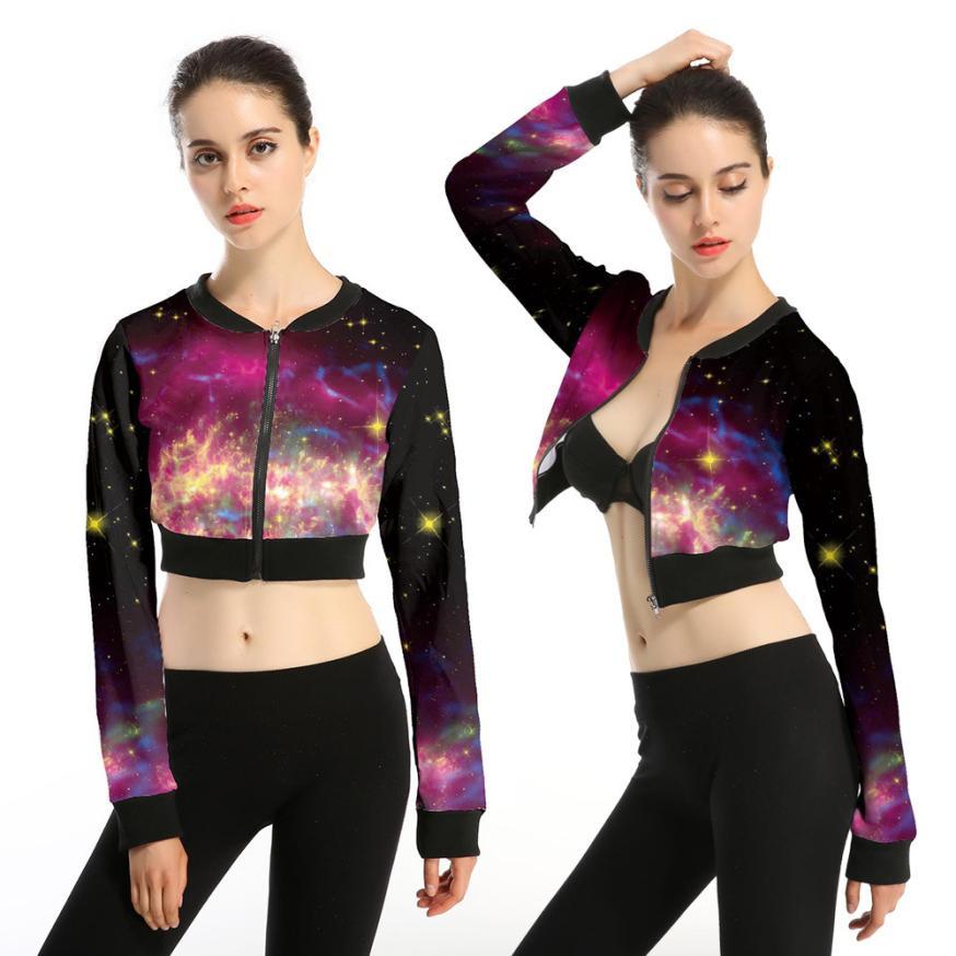 Women Printed Short Coats Crop Top Jackets Autumn Digital Printed High ...