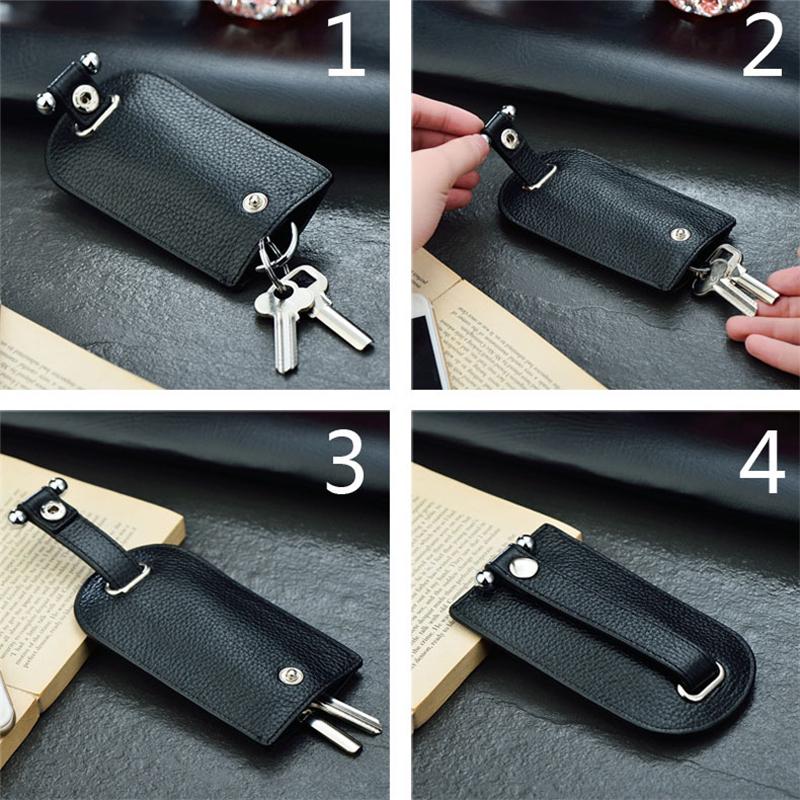 Buy Fashion Keychain Genuine Leather Key Case Simple Magnetic Button ...