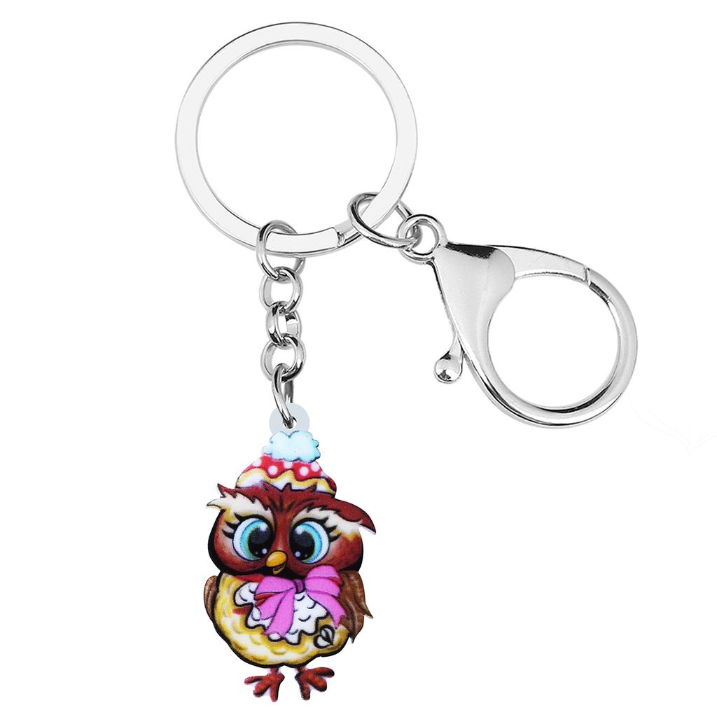 Acrylic Sweet Bow Knot Owl Keychains Lovely Birds Keyring Pendant ...