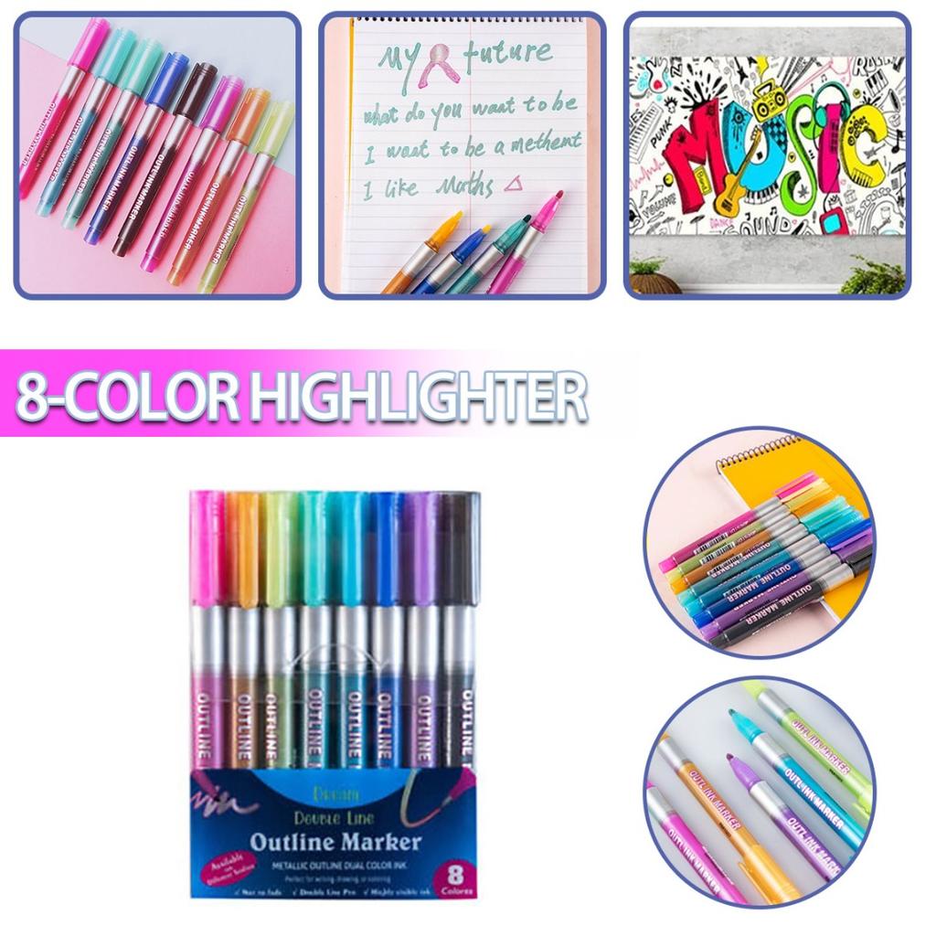 Buy Mayitr 8 Colors Self-Outline Metallic Markers Glitter Writing ...