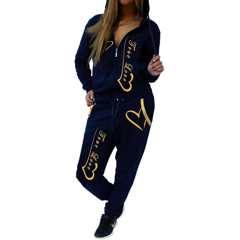 Buy Women's Love Heart Printed Hooded Tracksuits Stitching Color Long ...