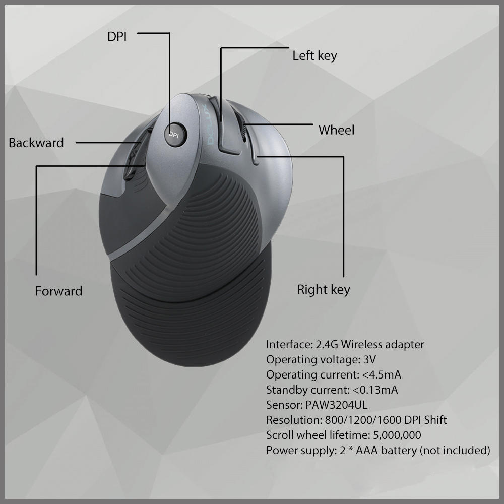 Buy 2.4G Wireless Ergonomic Vertical Optical Mouse Adjustable 1600DPI ...