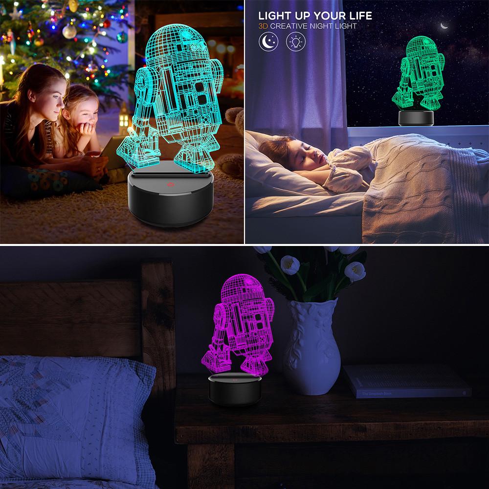 Buy 7 Colors 3D Robot Night Light Table Desk Lamp Optical Illusion ...