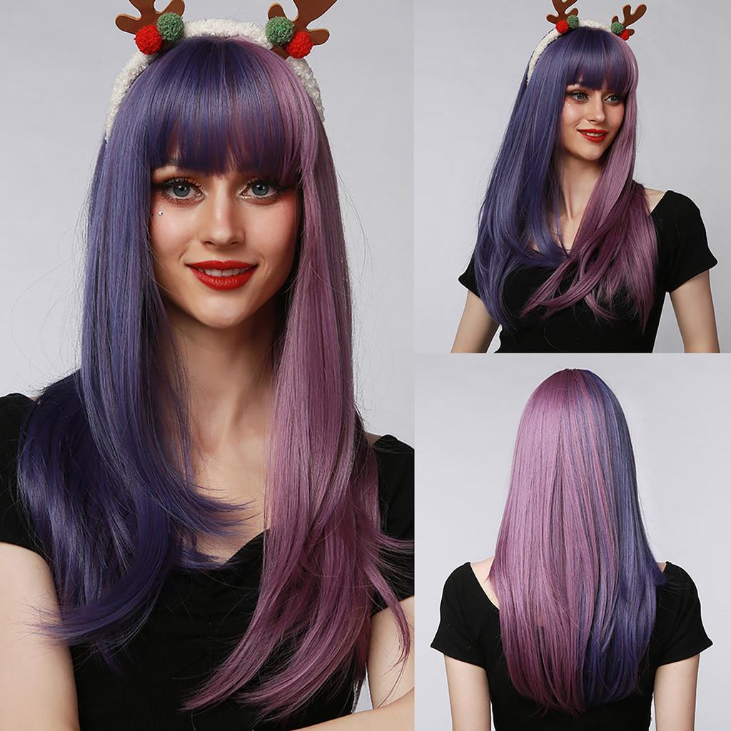 Buy 45cm High Temperature Silk Cos Wig Blue Purple Two-tone Long ...