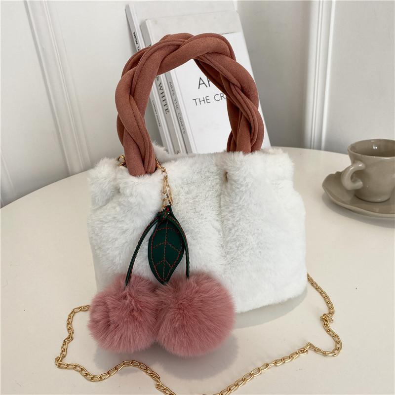 Buy Plush Bag Female Tide Cherry Hair Ball Chain Bag Messenger Bag ...
